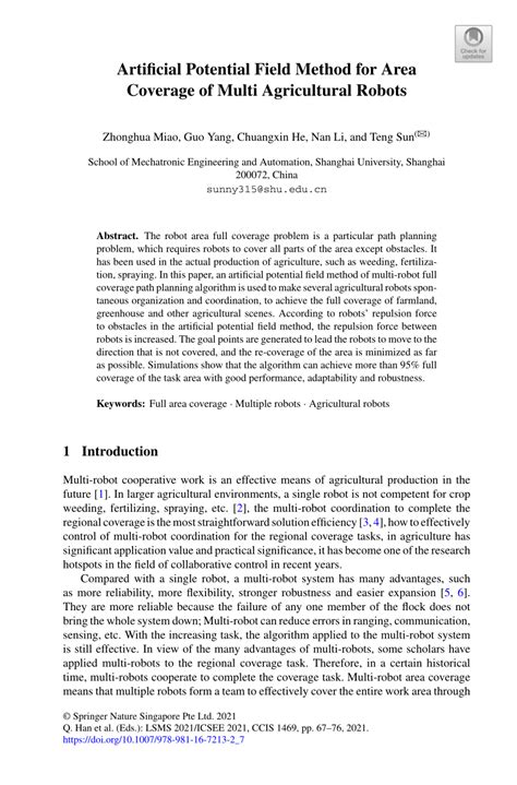 PDF Artificial Potential Field Method For Area Coverage Of Multi Agricultural Robots