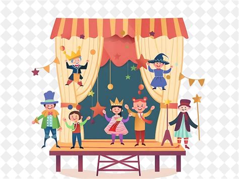 Spring Puppet Show With Puppeteers Performing On Stage Desig Png