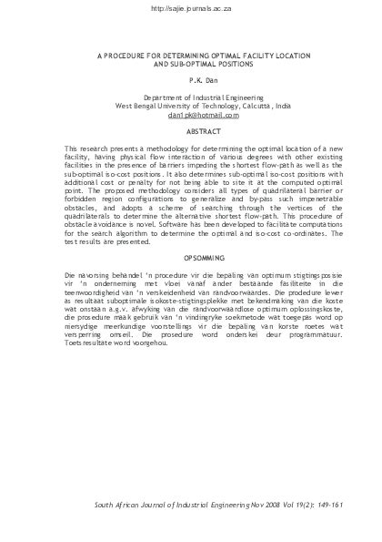 Pdf A Procedure For Determining Optimal Facility Location And Sub