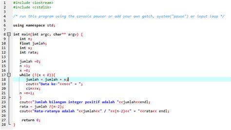 program menghitung nilai rata rata dari integer positif ~ safirizky blogs