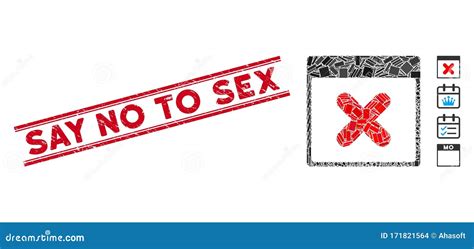 Cancel Calendar Page Mosaic And Scratched Say No To Sex Stamp With Lines Stock Vector