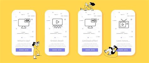 비디오 세트 아이콘 비디오 호스팅 영화 감상 일시 중지 볼륨 되감기 설정 전체 화면 버튼 미디어 개념 Ui 전화 앱 화면
