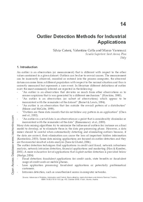 Pdf Outlier Detection Methods For Industrial Applications