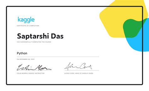 saptarshi das completed the python course on kaggle