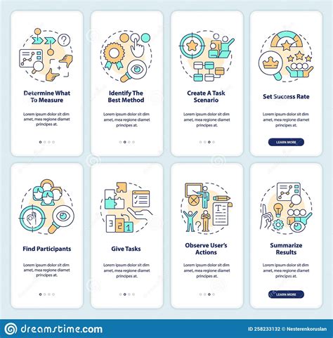 Usability Testing Plan Onboarding Mobile App Screen Set Stock Vector Illustration Of Screen