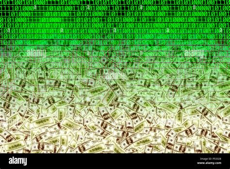 Conceptual Background Image Of Binary Codemoney And Abstract Lights Of
