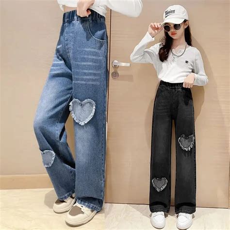 Badu Bg 4 14 годишни дънки за момичета Пролет и есен Нови ежедневни свободни широки панталони