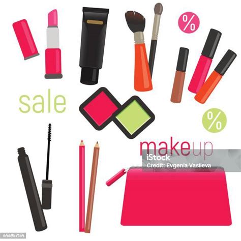 격리 된 배경에 화장품 세트입니다 화장품 가방 전문 메이크업 도구 화장품 아이섀도우 마스카라 립스틱 브러쉬 가방에 대한 스톡 벡터 아트 및 기타 이미지 Istock
