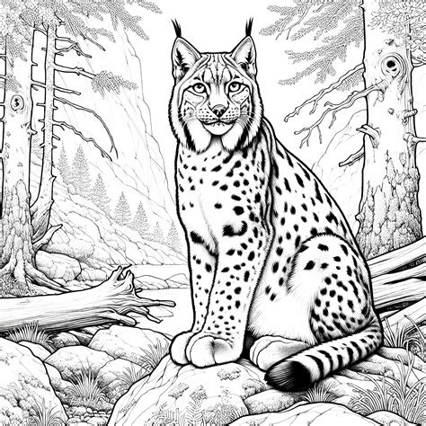 Lūša Novērošana Uz Klints Detalizēta Krāsojamā Bilde Bezmaksas