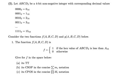 Solved I Let Abcd2 Be A 4 Bit Non Negative Integer With
