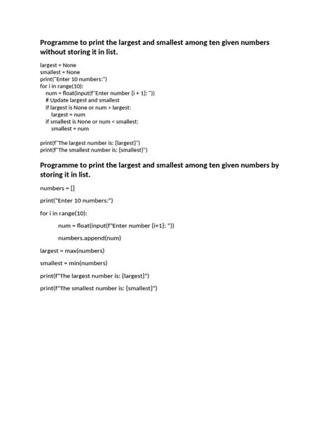 Python Programm To Print The Largest And Smallest Pdf