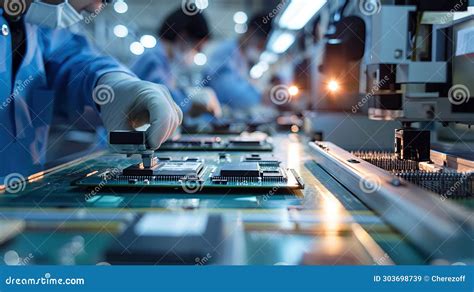 Workers On The Assembly Line Install Chips On Chips Stock Image Image