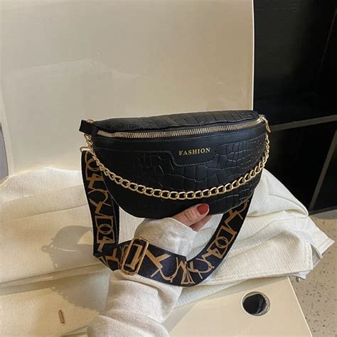 빈티지 악어 패턴 Pu 패니 팩 2022 우아한 체인 허리 가방 여성 허리 팩 와이드 스트랩 크로스 바디 체스트 백 Aliexpress