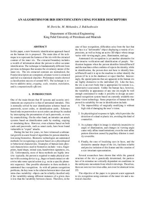 pdf an algorithm for iris identification using fourier descriptors