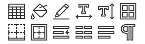 선형 텍스트 편집기 아이콘 12세트 단락 조정 열 테두리 글꼴 펜 웹 모바일용 페인트 버킷과 같은 얇은 윤곽선 아이콘입니다 0명에 대한 스톡 벡터 아트 및 기타 이미지