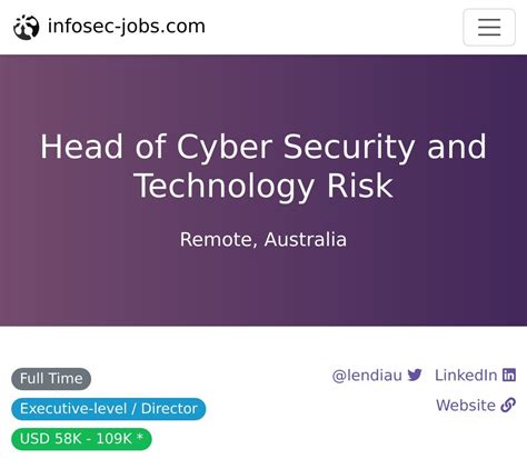 [hiring] Head Of Cyber Security And Technology Risk Remote R