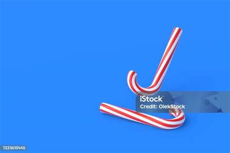 크리스마스 지팡이 파란색 배경에 빨간 줄무늬사탕 새해 축하 개념 전통적인 달콤한 디저트 공간을 복사합니다 3d 렌더 지팡이에 대한 스톡 사진 및 기타 이미지 Istock