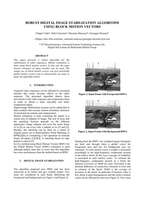 PDF Robust Digital Image Stabilization Algorithm Using Block Motion Vectors