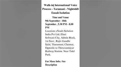 Walk In International Voice Process Taramani Nightshift Enoah