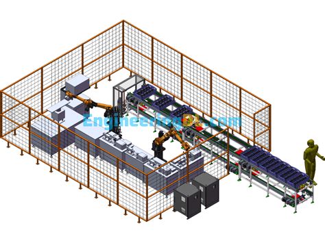 rotor processing robot loading and unloading line solidworks