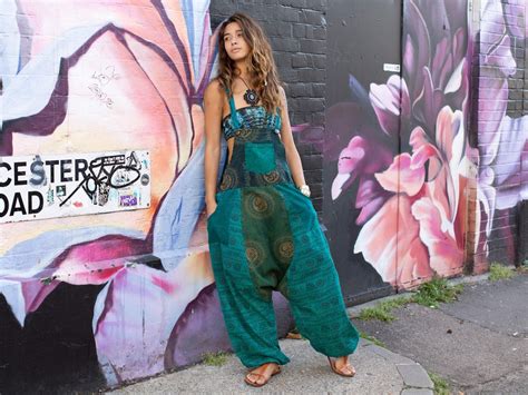Blue Hippie Patchwork Cotton Baggy Harem Dungarees Etsy