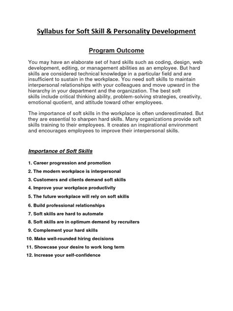 Syllabus Soft Skills And Personality Development Pdf Skill Communication