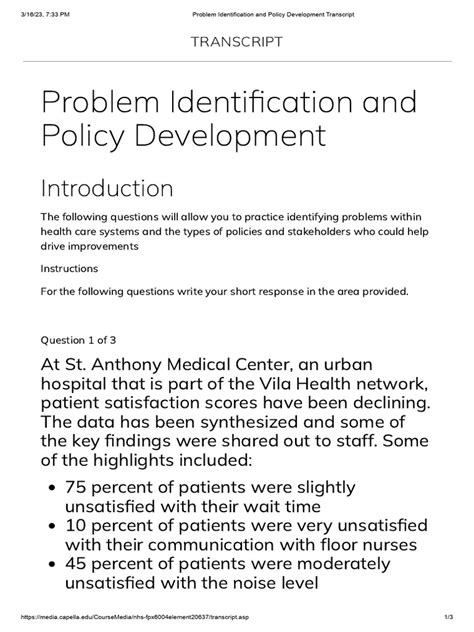 Problem Identification And Policy Development Transcript Pdf
