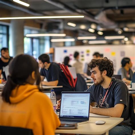 Vibrant Hackathon Event With Young Coders Premium Ai Generated Image