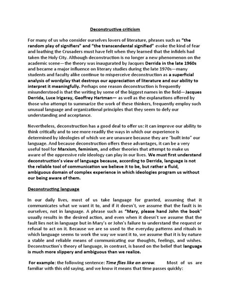 Deconstructive Criticism Pdf Deconstruction Sentence Linguistics