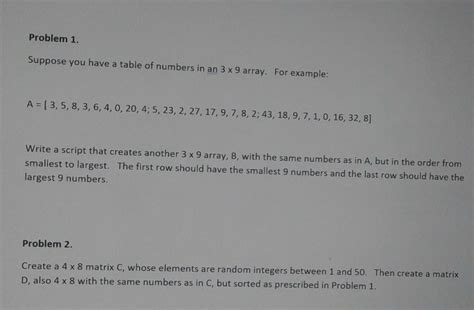 solved problem 1 suppose you have a table of numbers in an