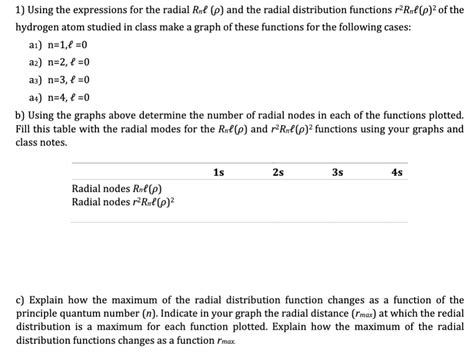 Solved 1 Using The Expressions For The Radial Rnl And