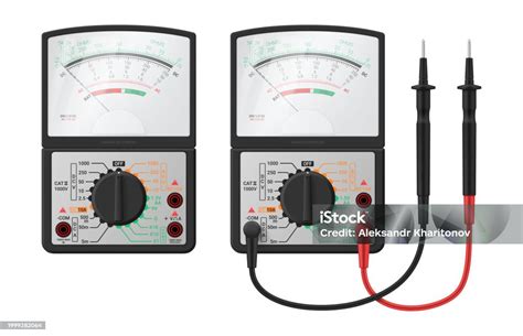 Pointer Multimeter With Probes And Analogue Arrow Display Set Realistic