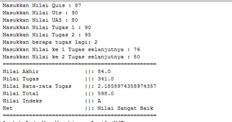 Bank Java Program Java Nilai Total Quis Uas Uts Dan Tugas Dengan
