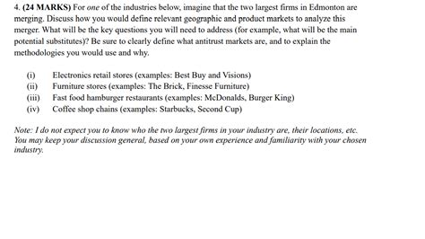 Solved 4 24 Marks For One Of The Industries Below