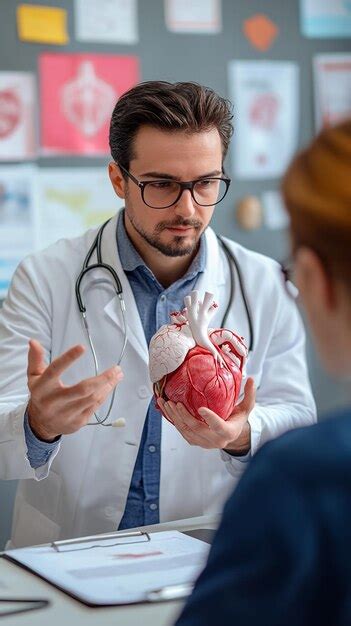 Cardiologist Explaining Heart Health Using Anatomical Models Premium Ai Generated Image