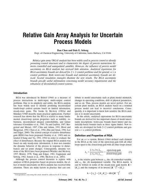 Relative Gain Array Analysis For Uncertain Process Models Pdf