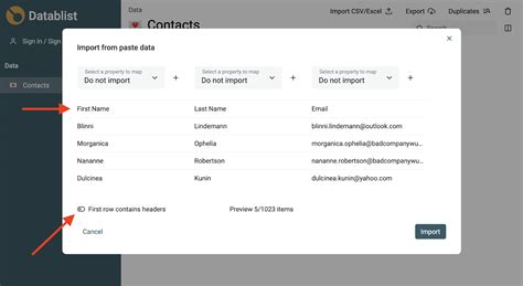 importing data into datablist datablist