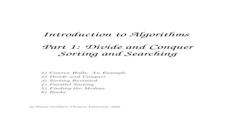 Pdf Introduction To Algorithms Part 1 Divide And Conquer Sorting And
