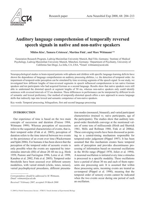 pdf auditory language comprehension of temporally reversed speech