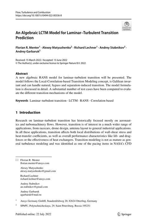 Pdf An Algebraic Lctm Model For Laminarturbulent Transition Prediction