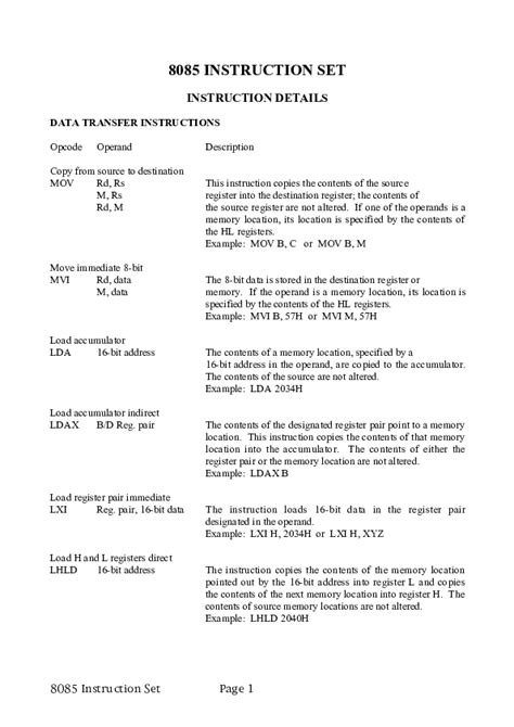 Pdf 8085 Instruction Set 8085 Instruction Set Instruction Details