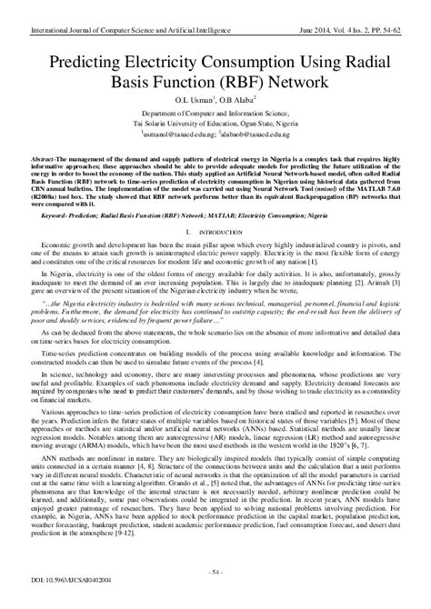 Pdf Rbf Network For Predicting Electricity Consumption In Nigeria
