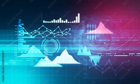 Chart With Uptrend Line Graph Bar Chart And Diagram In Bull Market On Dark Blue Background