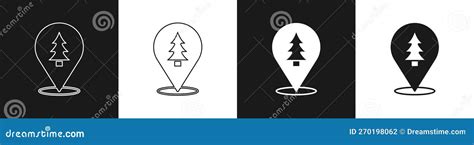 Set Location Of The Forest On A Map Icon Isolated On Black And White Background Vector Stock