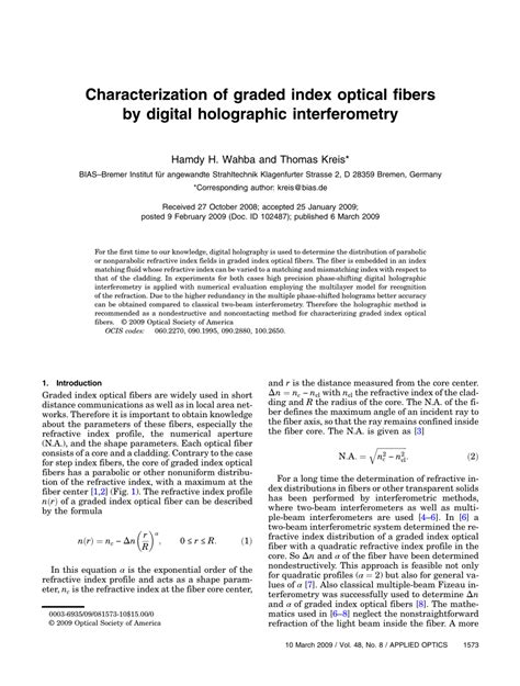 Pdf Characterization Of Graded Index Optical Fibers By Digital