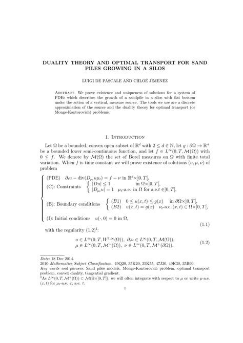 pdf duality theory and optimal transport for sand piles growing in a