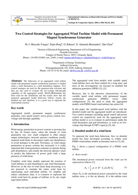 Pdf Two Control Strategies For Aggregated Wind Turbine Model With Permanent Magnet Synchronous