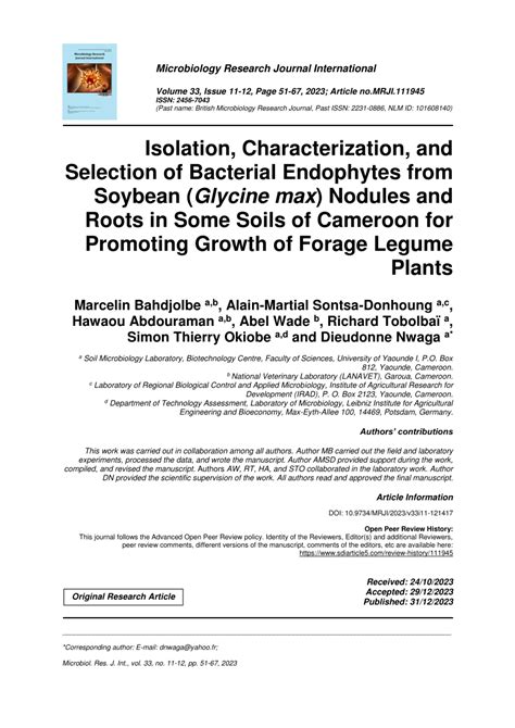 Pdf Isolation Characterization And Selection Of Bacterial Endophytes From Soybean Glycine