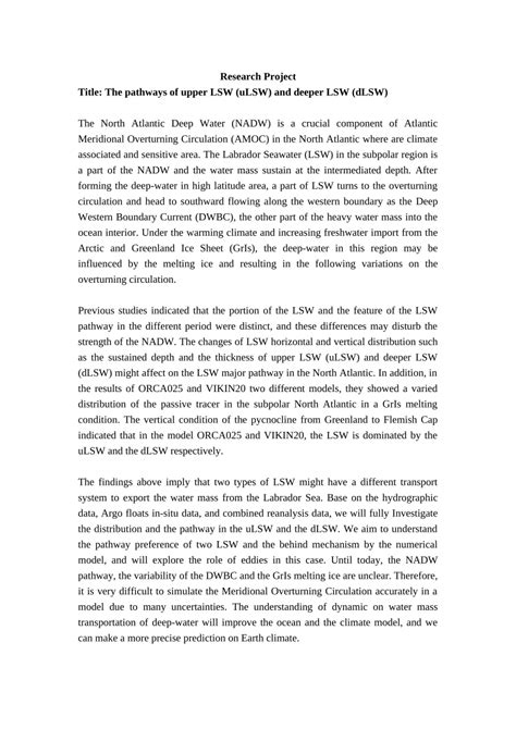 Pdf Research Project Title The Pathways Of Upper Lsw Ulsw And Deeper Lsw Dlsw