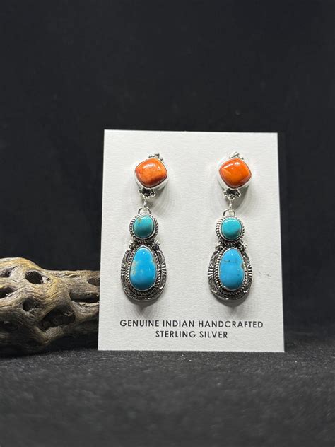 Handmade Native American Navajo Orange Spiny Oyster Shell And King Man